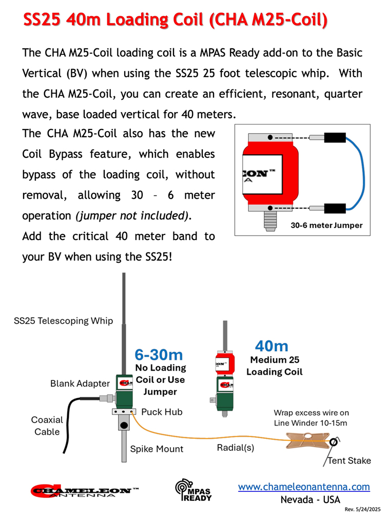 Chameleon Antenna: CHA M25-COIL - 40M Loading Coil for SS25 Vertical - GPS Central