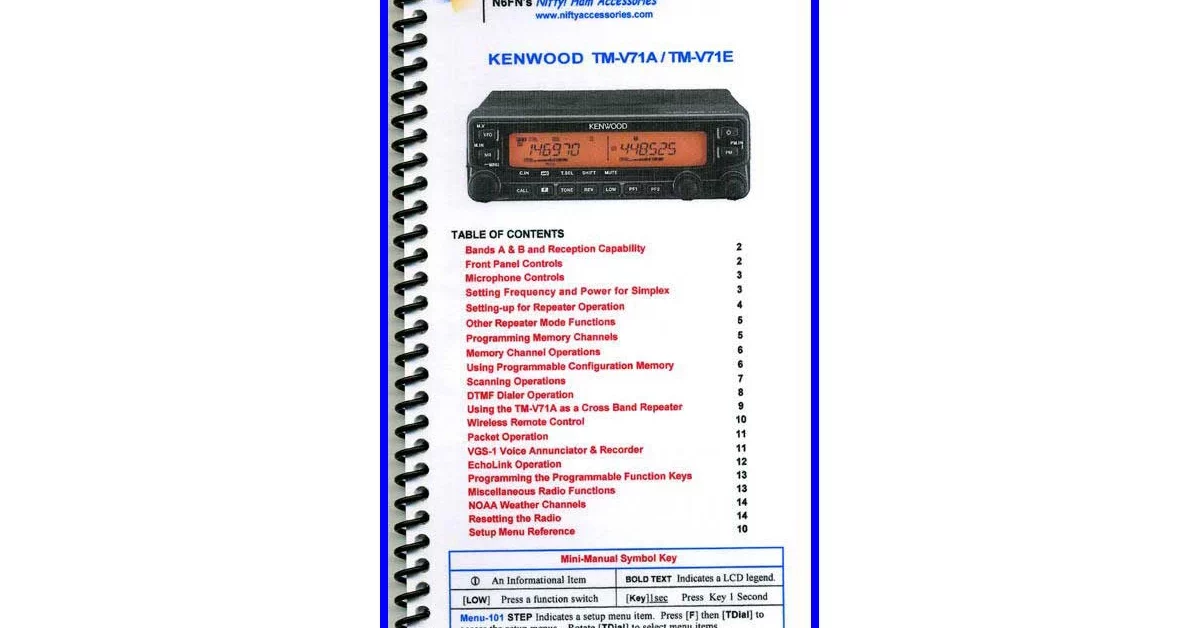 Amateur Radio Books | Nifty Mini Manual for Kenwood TM-V71A - GPSCentral.ca